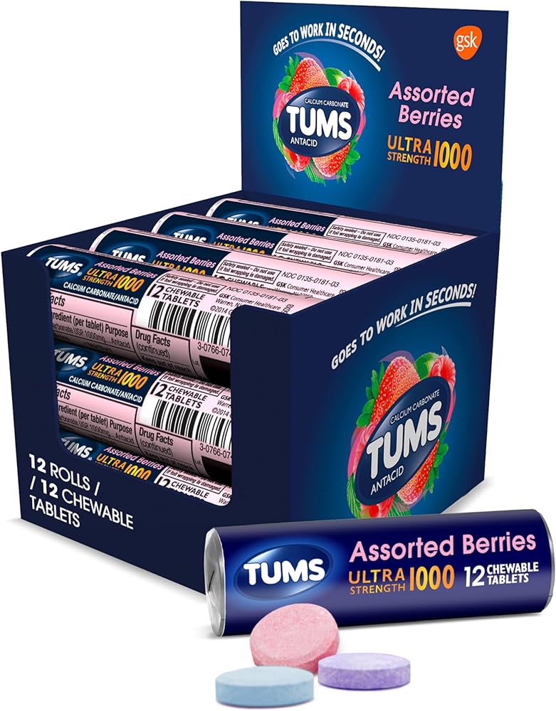 Tums Ultra Strength 1000 Chewable Tablets 12ct Single Rolls Assorted ...